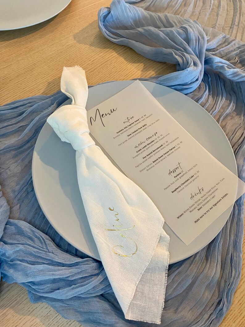 Personalized Napkin With Name and Custom Menu (bundle) | Wedding Place ...