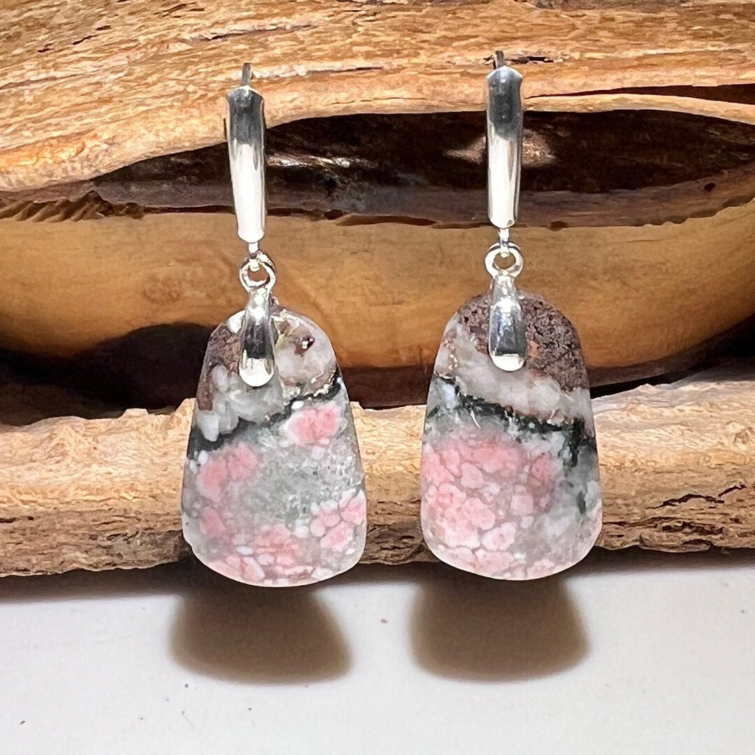 Pink Datolite, Epidote With Copper Specks Sterling Silver Lever Back ...