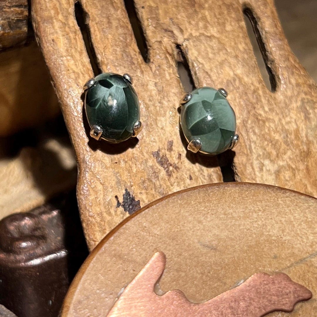 Isle Royale Michigan Greenstone 9x7 Mm Stud Good Sized Chlorastrolite ...