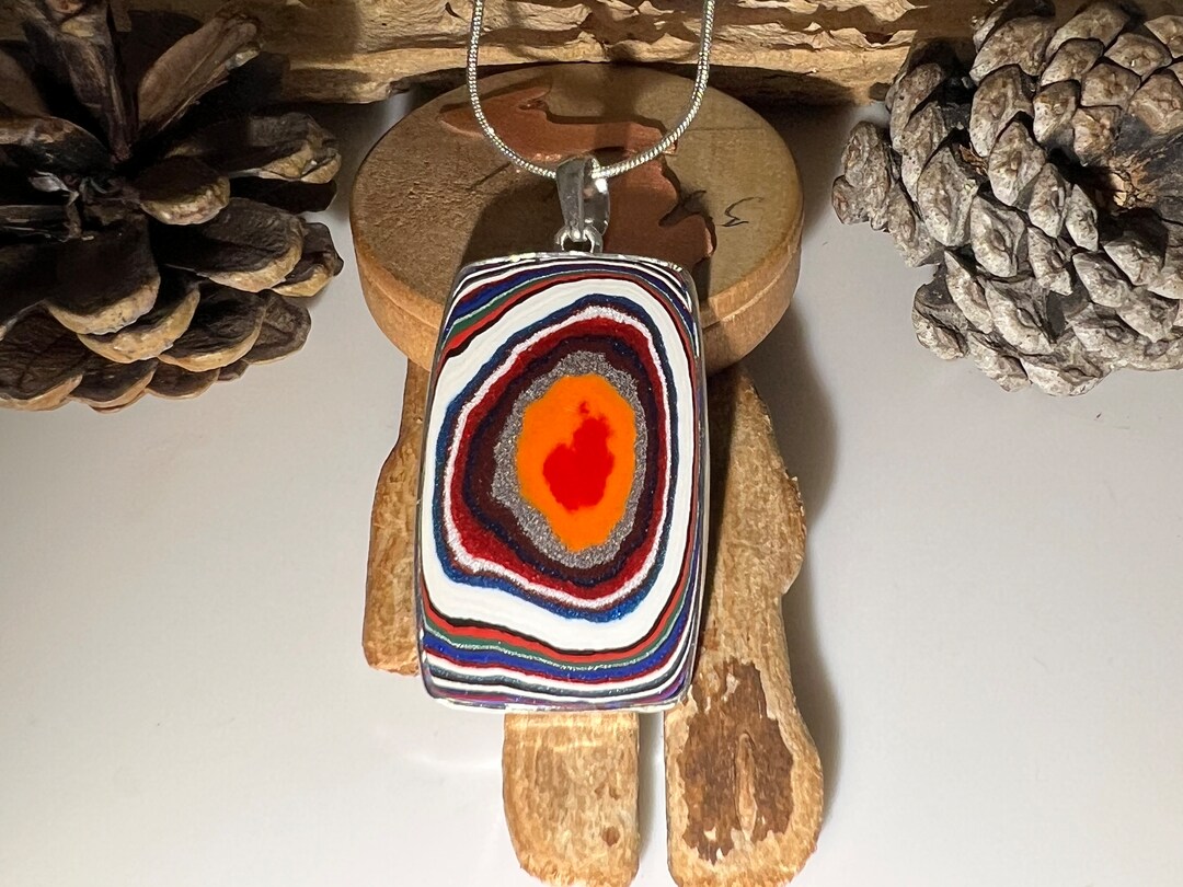 Fordite Pendant Bright Colors in Sterling Silver Setting With Sterling ...
