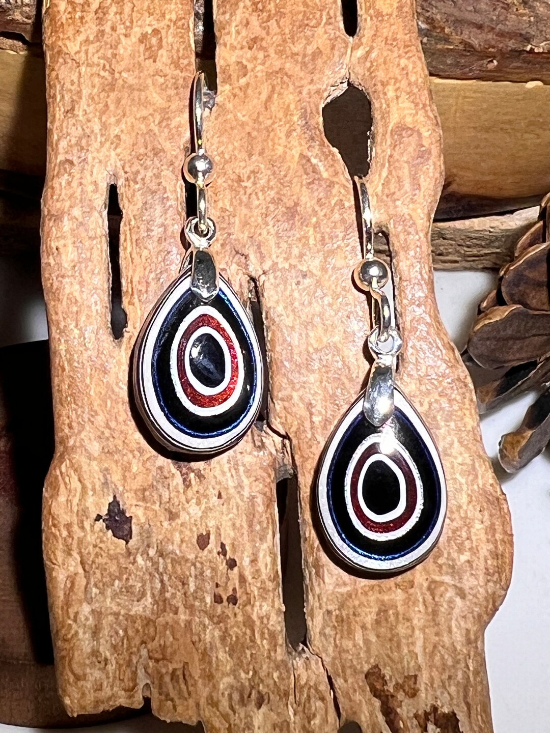 Fordite (michigan Assembly) Bullseye Sterling Silver Earrings - Etsy