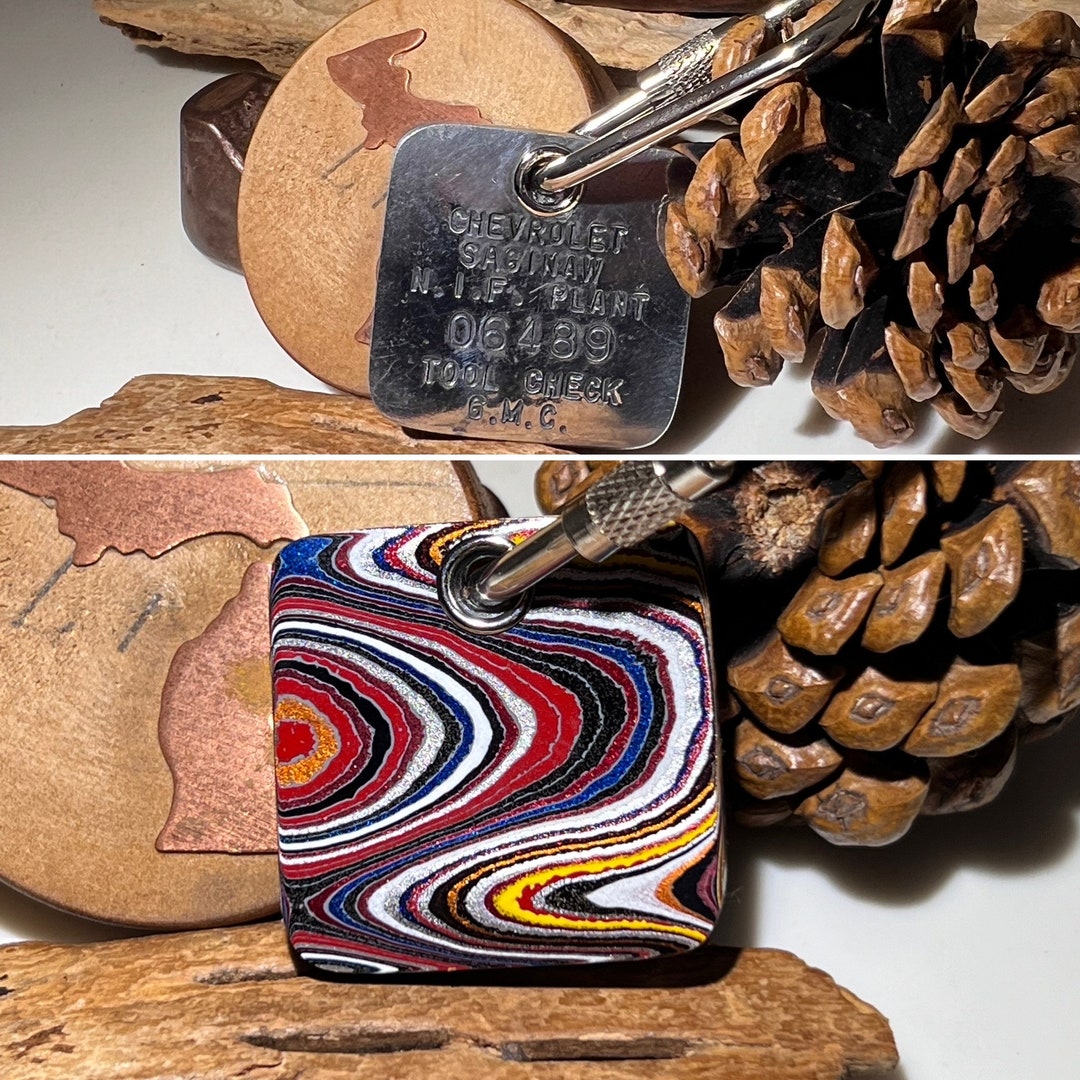Fordite corvette & Vintage GMC Saginaw Tool Tag Keychain - Etsy