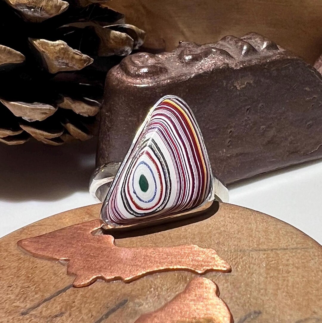 Vintage Fordite Sterling Silver Ring Size 8 - Etsy