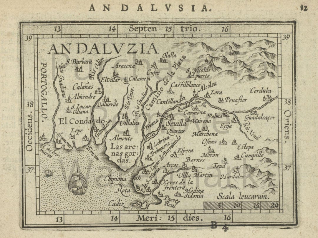 Antique Map of Andalusia Spain Andaluzia, Printable Download, Old ...