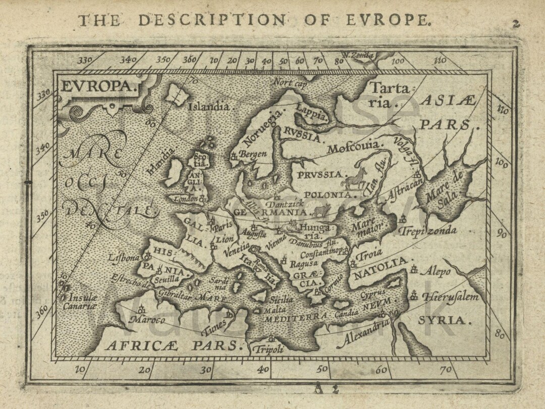 1603 Map of Europe With Prussia and Gallia Antique World Map Vintage ...