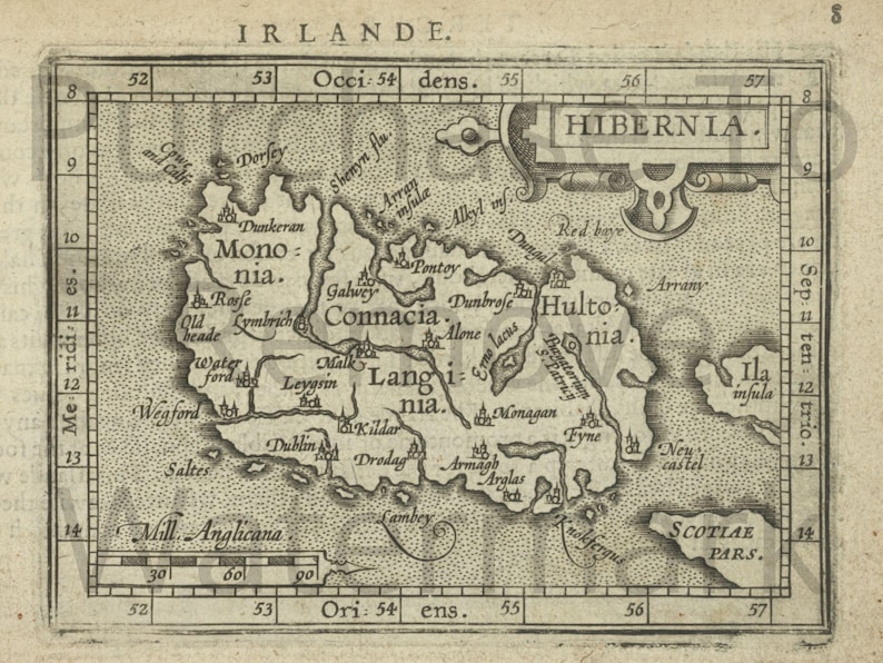 Antique Map of Ireland Hibernia Irelande, Printable Download, Old ...
