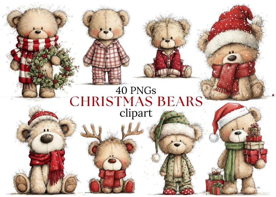 Christmas Teddy Bear Clipart - 40 Festive Pngs for Holiday Invitations ...