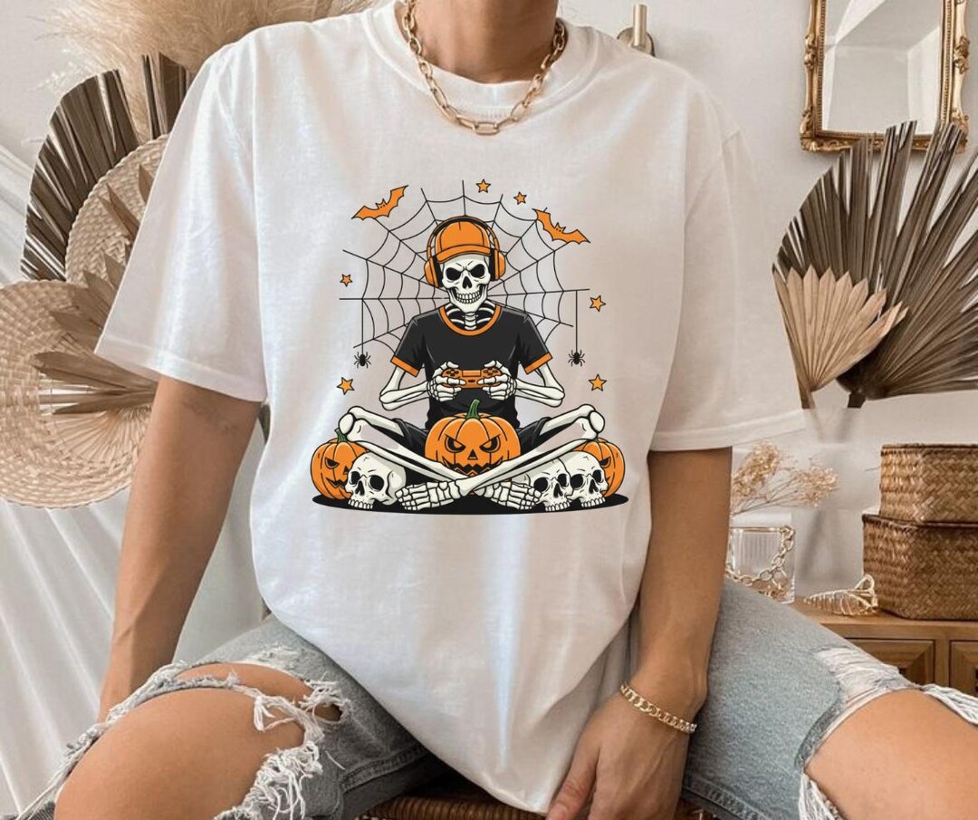 Halloween Skeleton Gamer Bruh PNG | Funny Gaming Kids Boys T-shirt ...