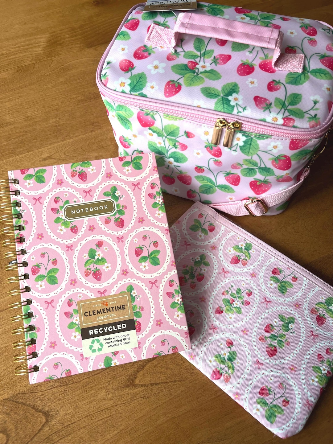 CLEMENTINE Strawberry Floral Office Gift Set – Notebook, Pouch & Lunch ...