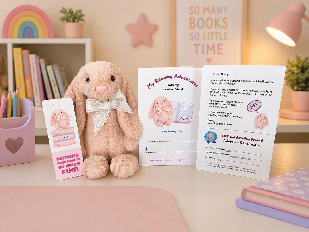 Reading Friend Gift Set | Plush Pink Bunny With Reading Tracker ...