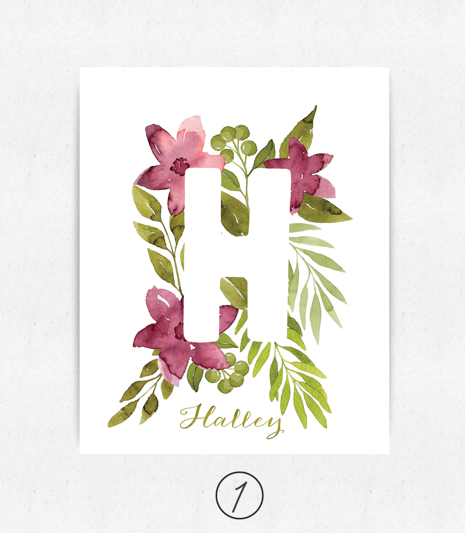Letter H Floral Monogram Print Nursery name Baby shower | Etsy