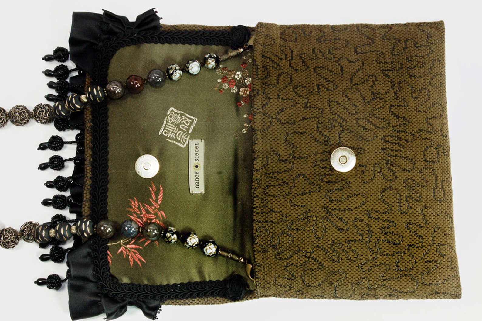 Ruffled Moss Purse in Deep Green With Black Ruffles and Beads - Etsy