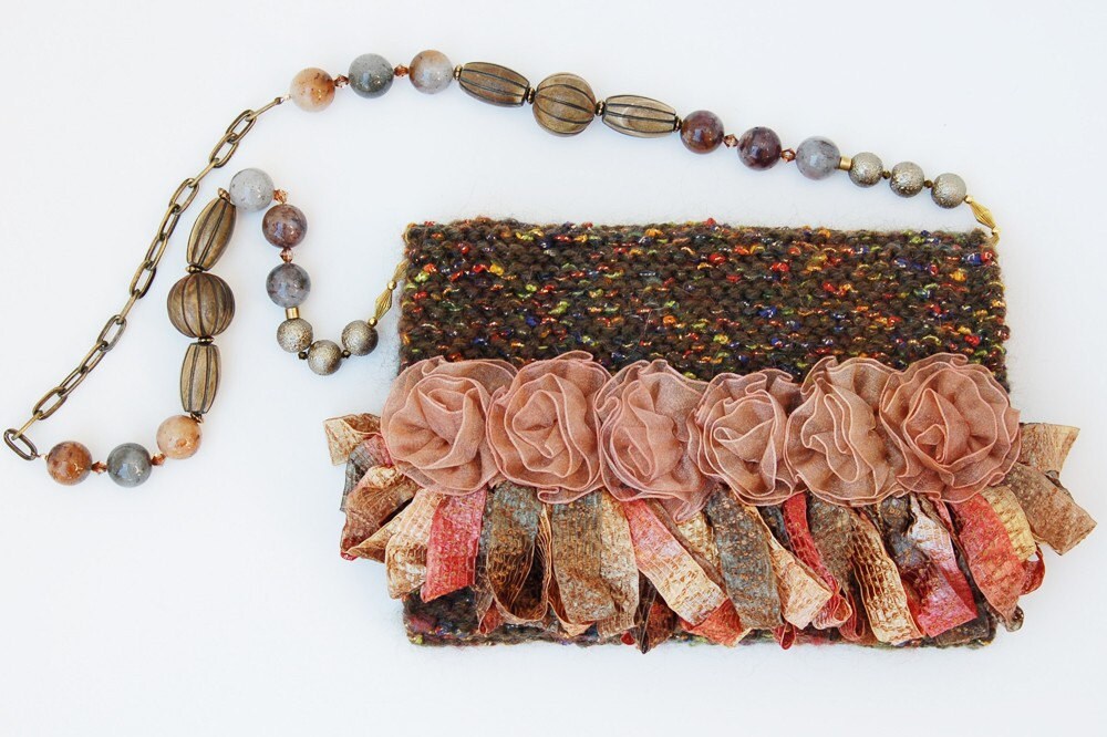 Jade Ruffle - Dark Green and Multi-color Jewel Tone Purse With Silky ...