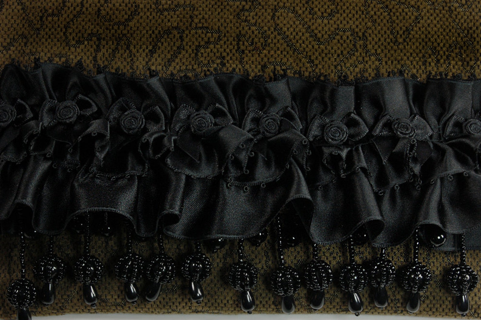 Ruffled Moss Purse in Deep Green With Black Ruffles and Beads - Etsy