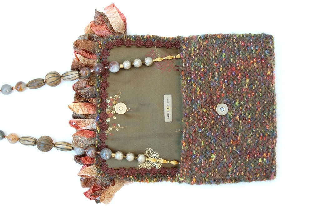 Jade Ruffle - Dark Green and Multi-color Jewel Tone Purse With Silky ...