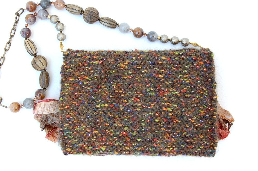 Jade Ruffle - Dark Green and Multi-color Jewel Tone Purse With Silky ...