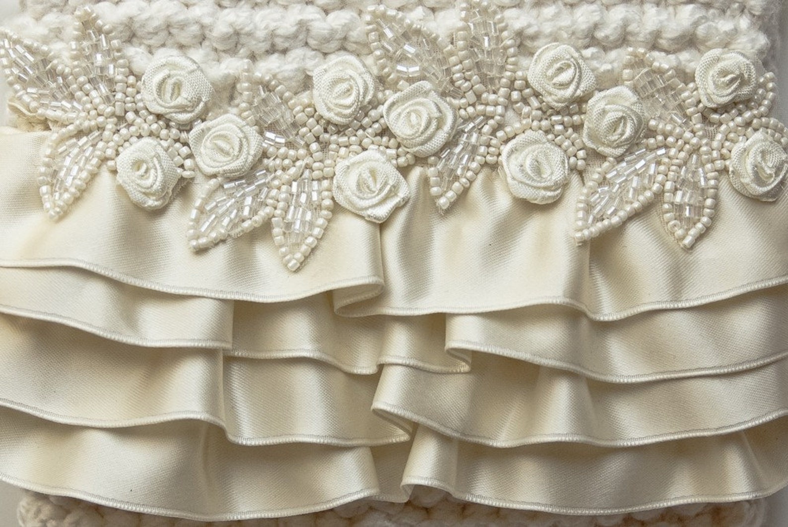 Matrimonial Ruffle Ivory Evening Bag With Ruffles, Flowers and Beads - Etsy