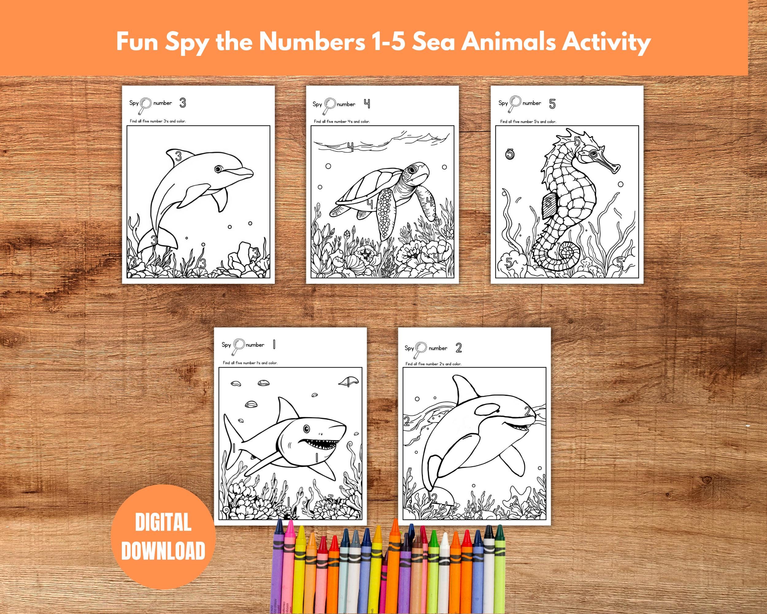 Sea Animal Number Find & Color Worksheets 1-5: Kids Activity (printable ...