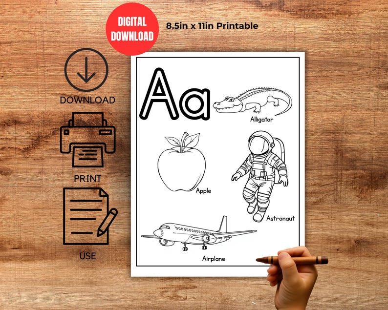 Alphabet Coloring Worksheets A-Z: Kids Learning Activity (printable PDF ...