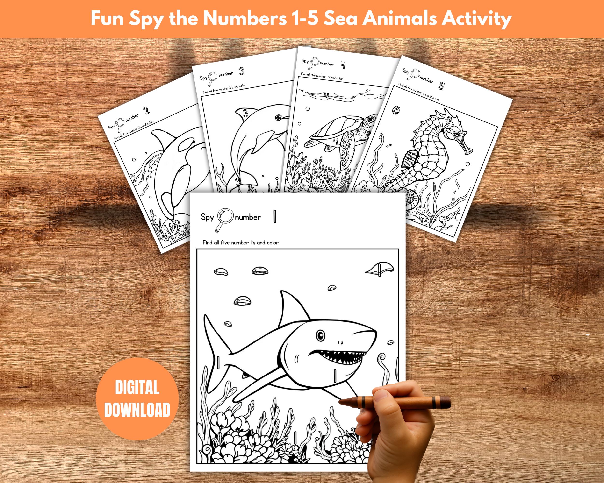 Sea Animal Number Find & Color Worksheets 1-5: Kids Activity (printable ...