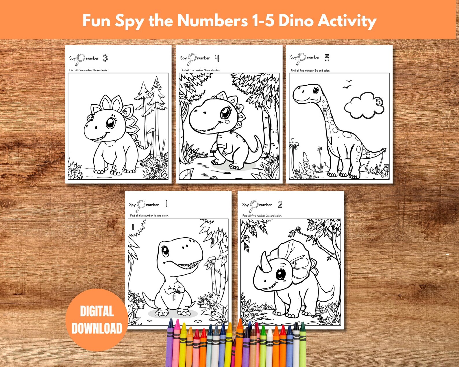 Dinosaur Number Activity Worksheets 1-5: Fun Coloring Pages (printable ...