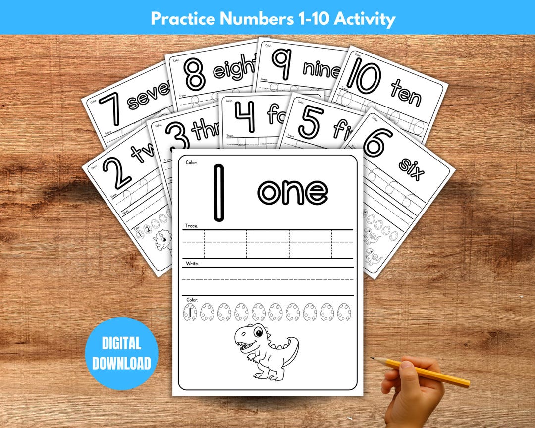 Dinosaur Number Writing Practice 1-10 Worksheets (digital Download) - Etsy