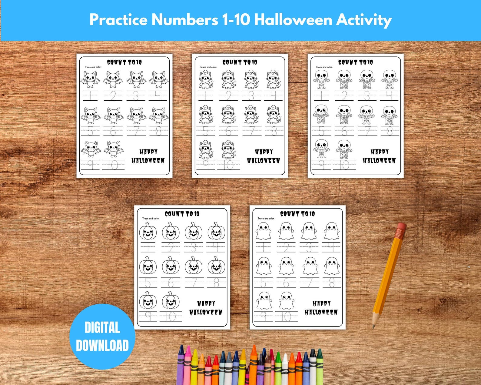 Halloween Number Tracing Worksheets: Kids Activity (digital Download ...