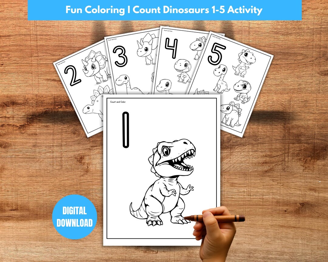 Dinosaur Counting Worksheets 1-5: Kids Number Practice (printable ...