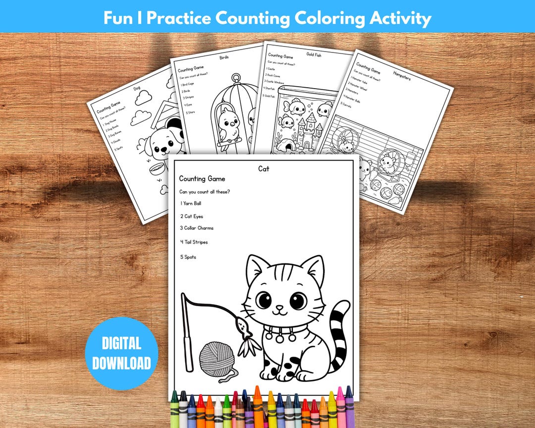 Kids Pet Counting Worksheets: Number Practice 1-5 (printable) - Etsy