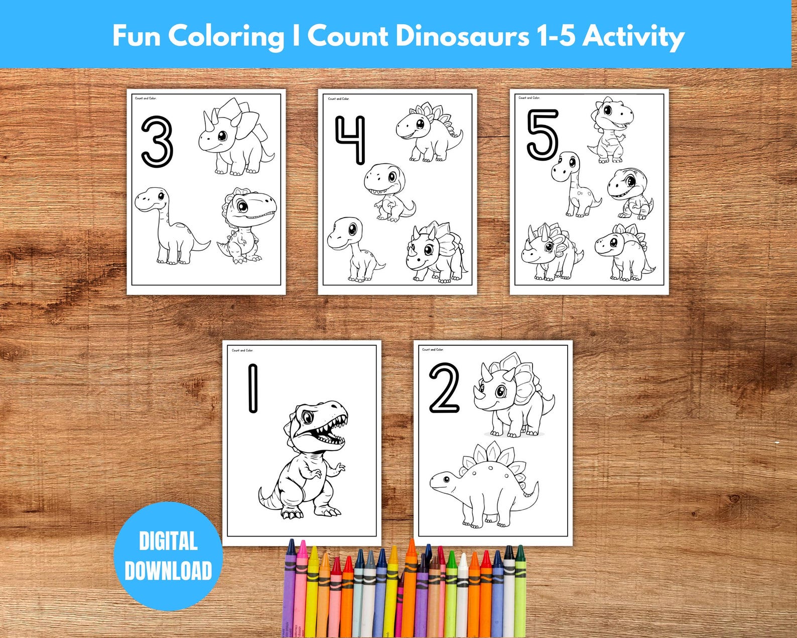 Dinosaur Counting Worksheets 1-5: Kids Number Practice (printable ...