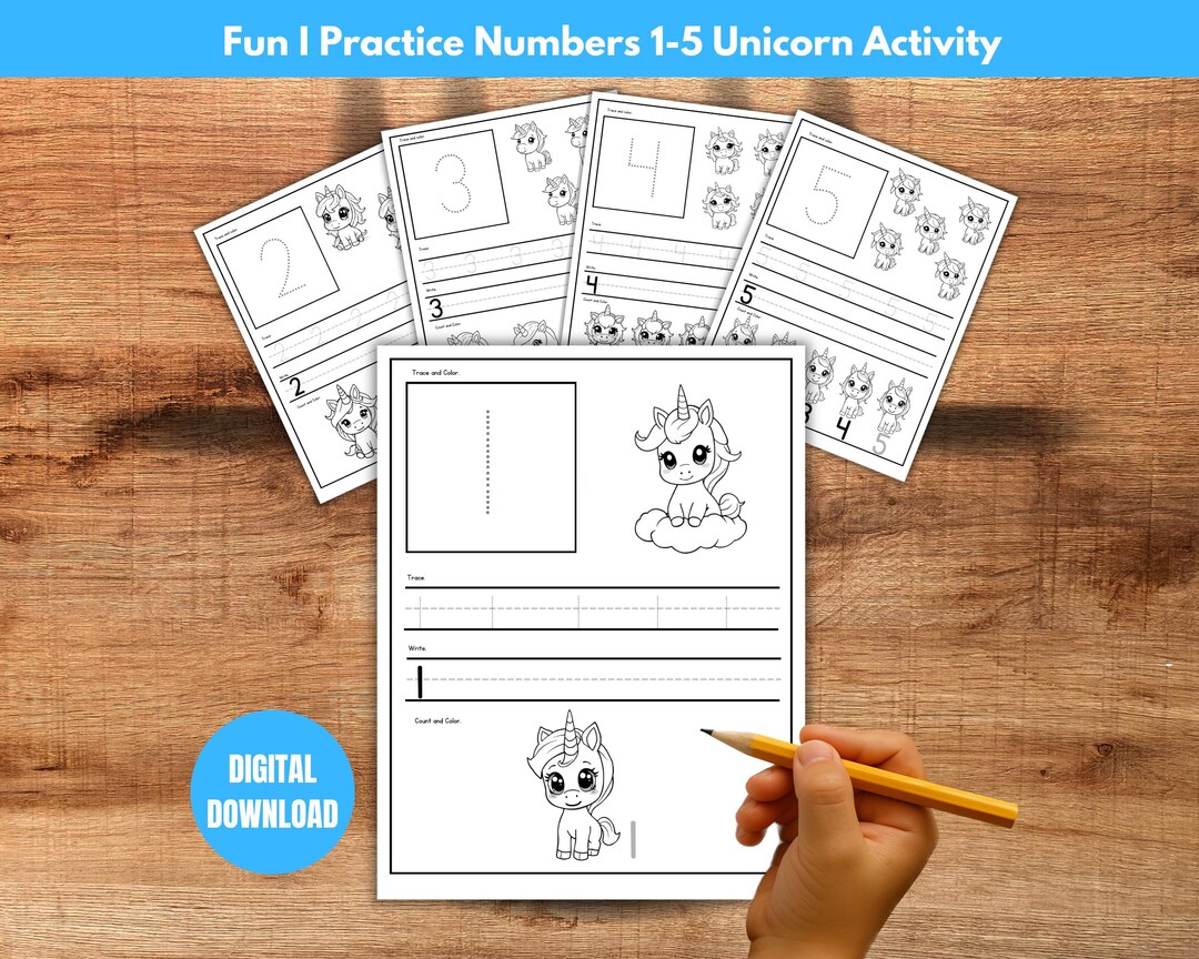 Unicorn Numbers 1-5 Activity Worksheets (digital Download) - Etsy