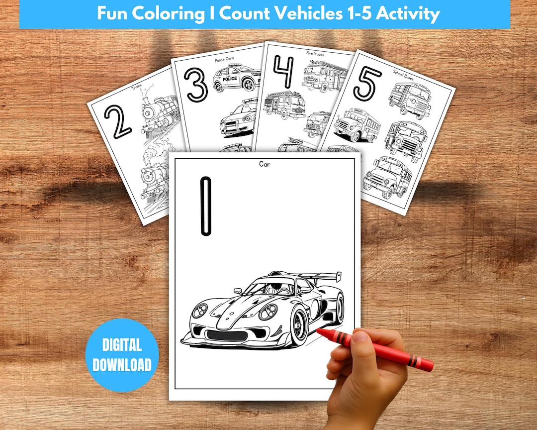 Vehicles Counting Worksheet: Numbers 1-5 Coloring Activity (printable ...