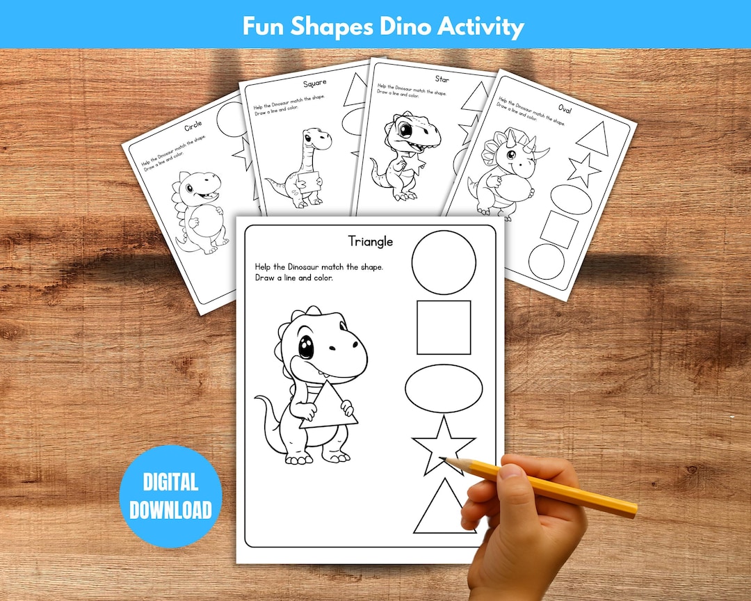 Dinosaur Shapes Activity Worksheets: Kids Shape Recognition (printable ...