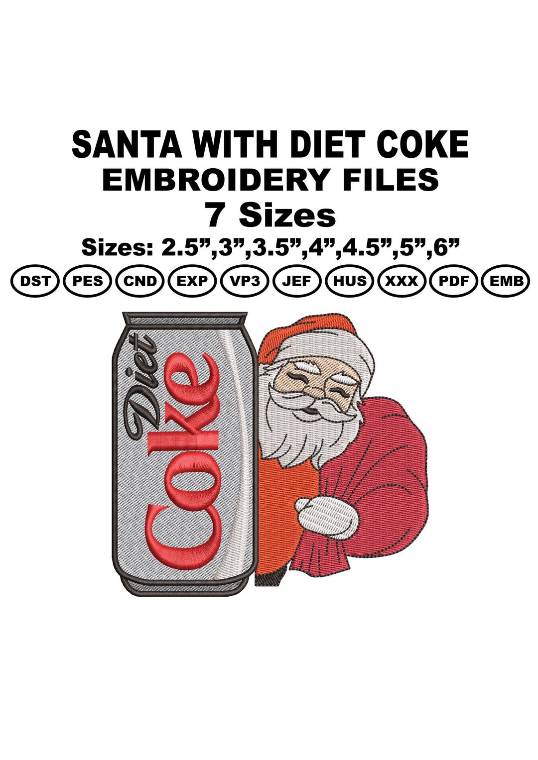 Santa Claus With Diet Coke Drink Can Embroidery Files 7 Sizes - Etsy