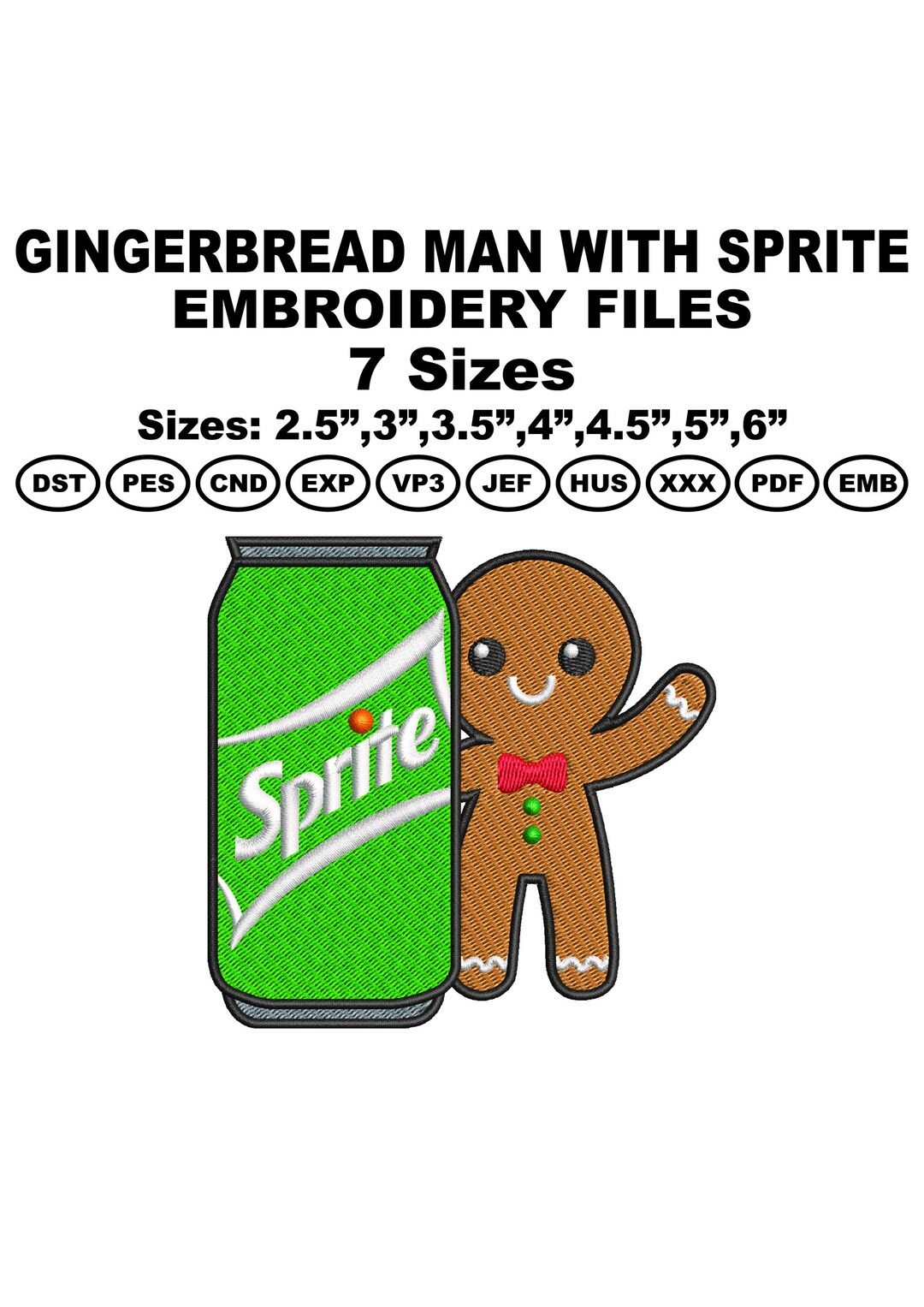 Gingerbread Man Holding Sprite Can Embroidery Files - Etsy