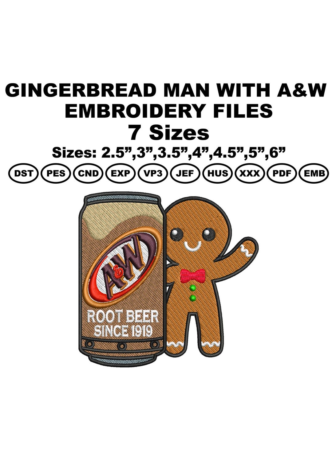 Gingerbread Man Holding A&W Beer Drink Can Embroidery Files - Etsy