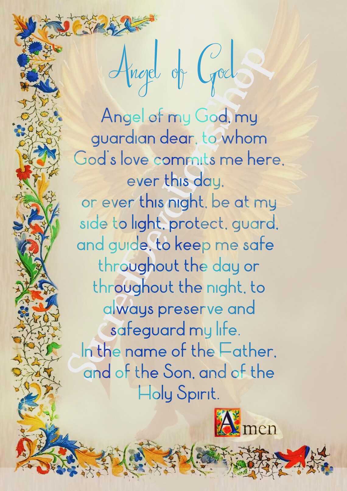 Angel of God | Traditional Prayer Art Print | Prayer Card| Nursery Wall ...