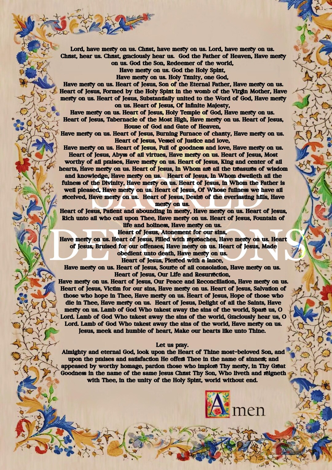 Litany of the Sacred Heart | Traditional Prayer Art Print - Etsy Australia