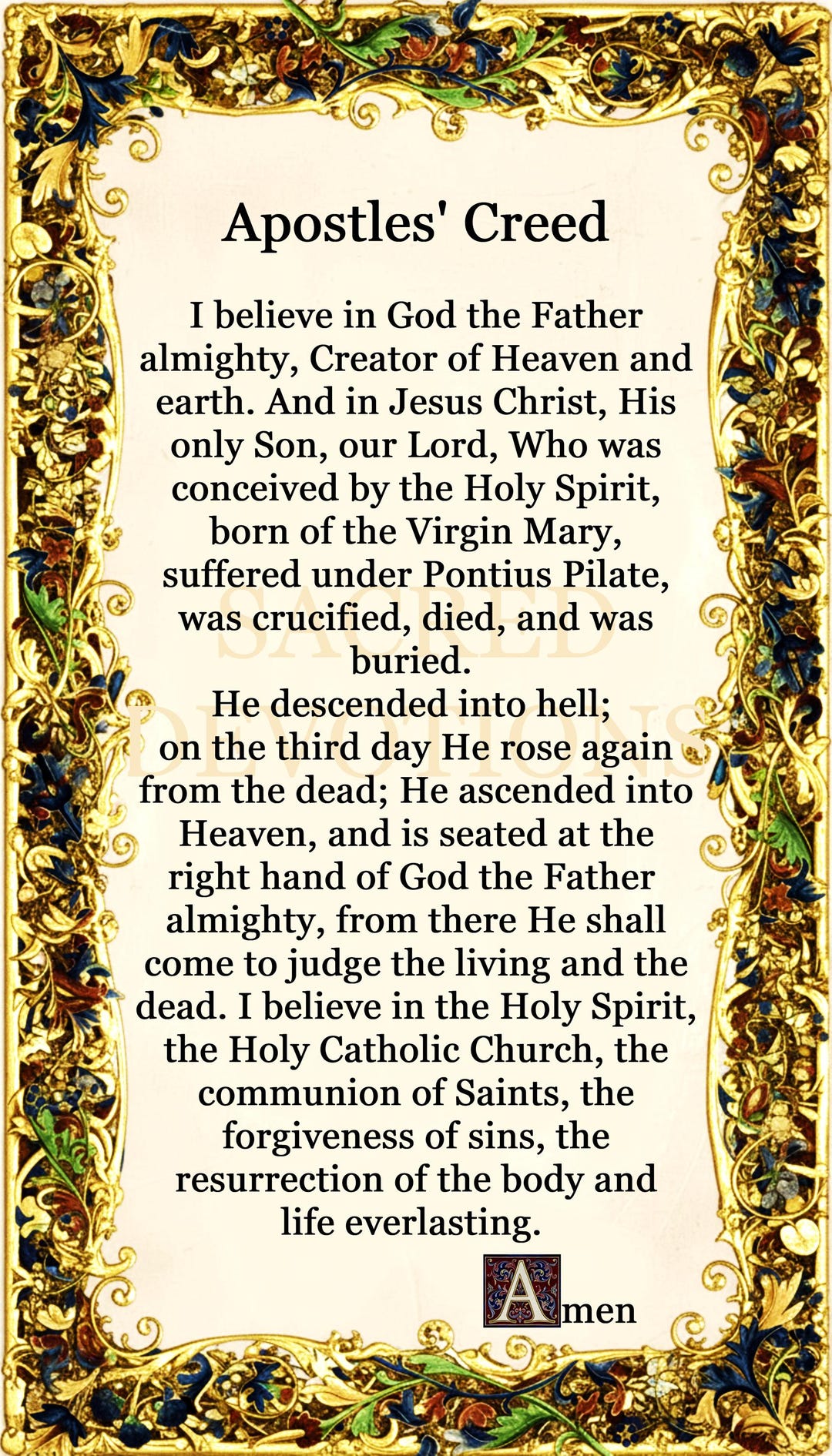 Apostles' Creed | Traditional Prayer Art Print| Home Decor| Prayer Card ...