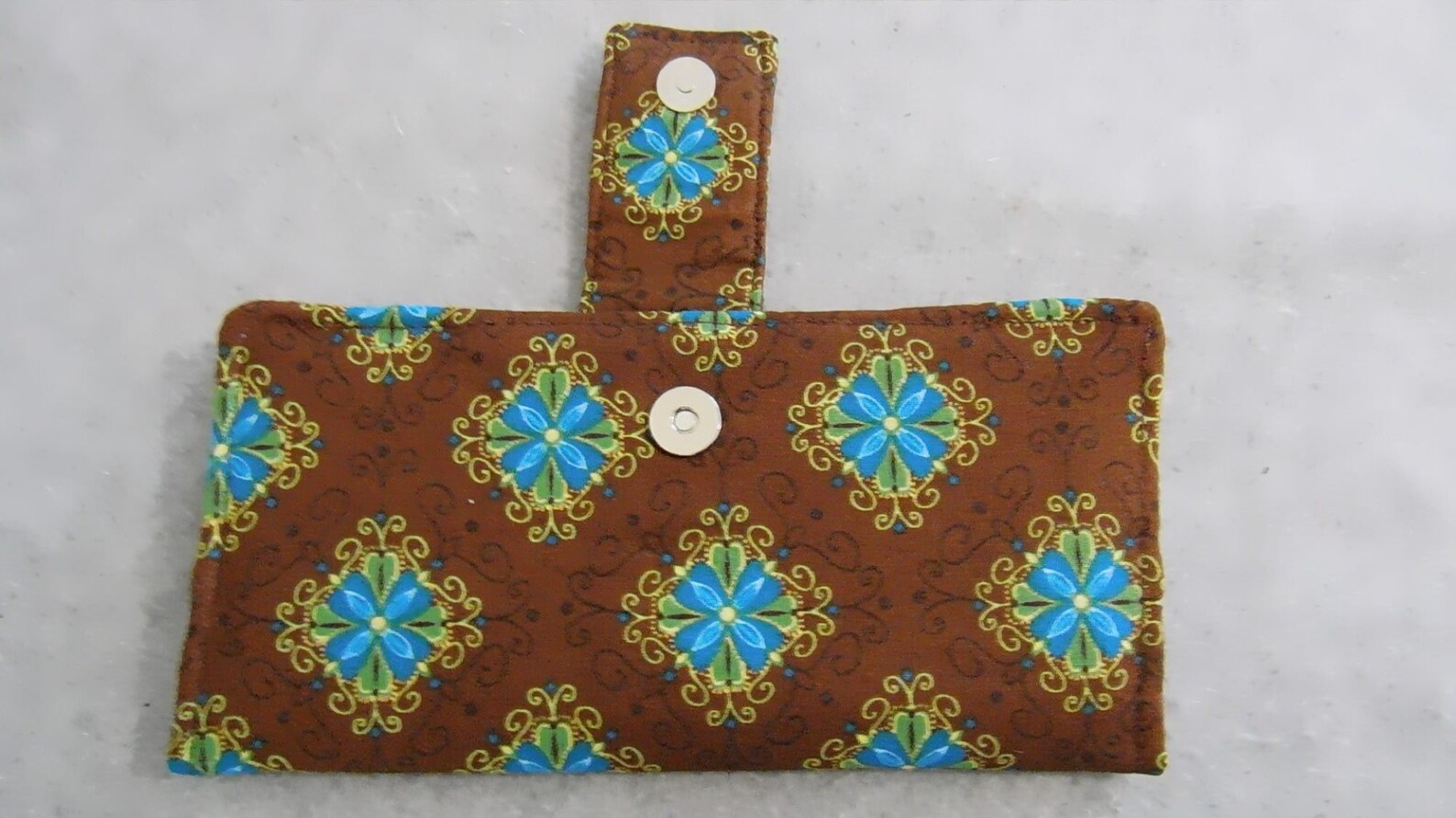 Fabric Wallet - Brown With Blue Designs - Etsy
