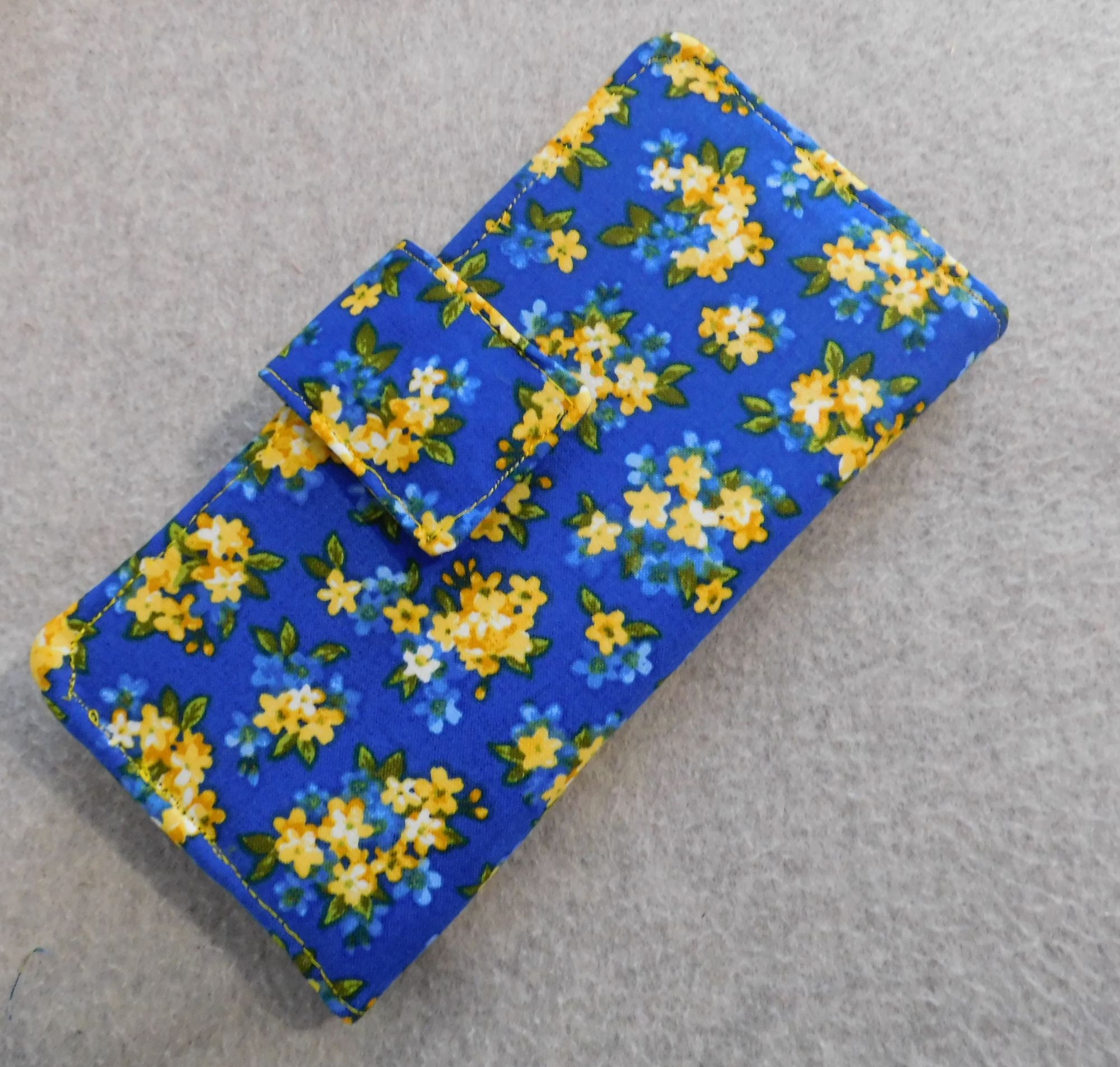 Fabric Wallet - Yellow Flowers on Blue - Etsy