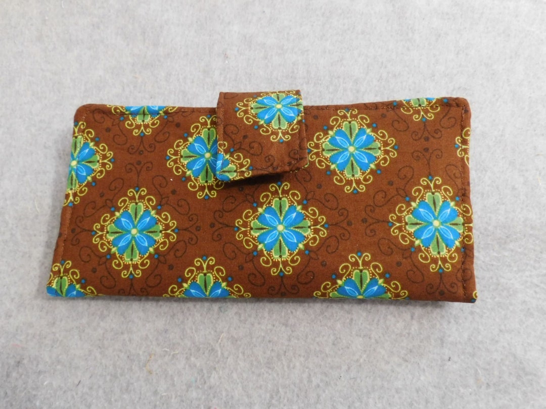 Fabric Wallet - Brown With Blue Designs - Etsy