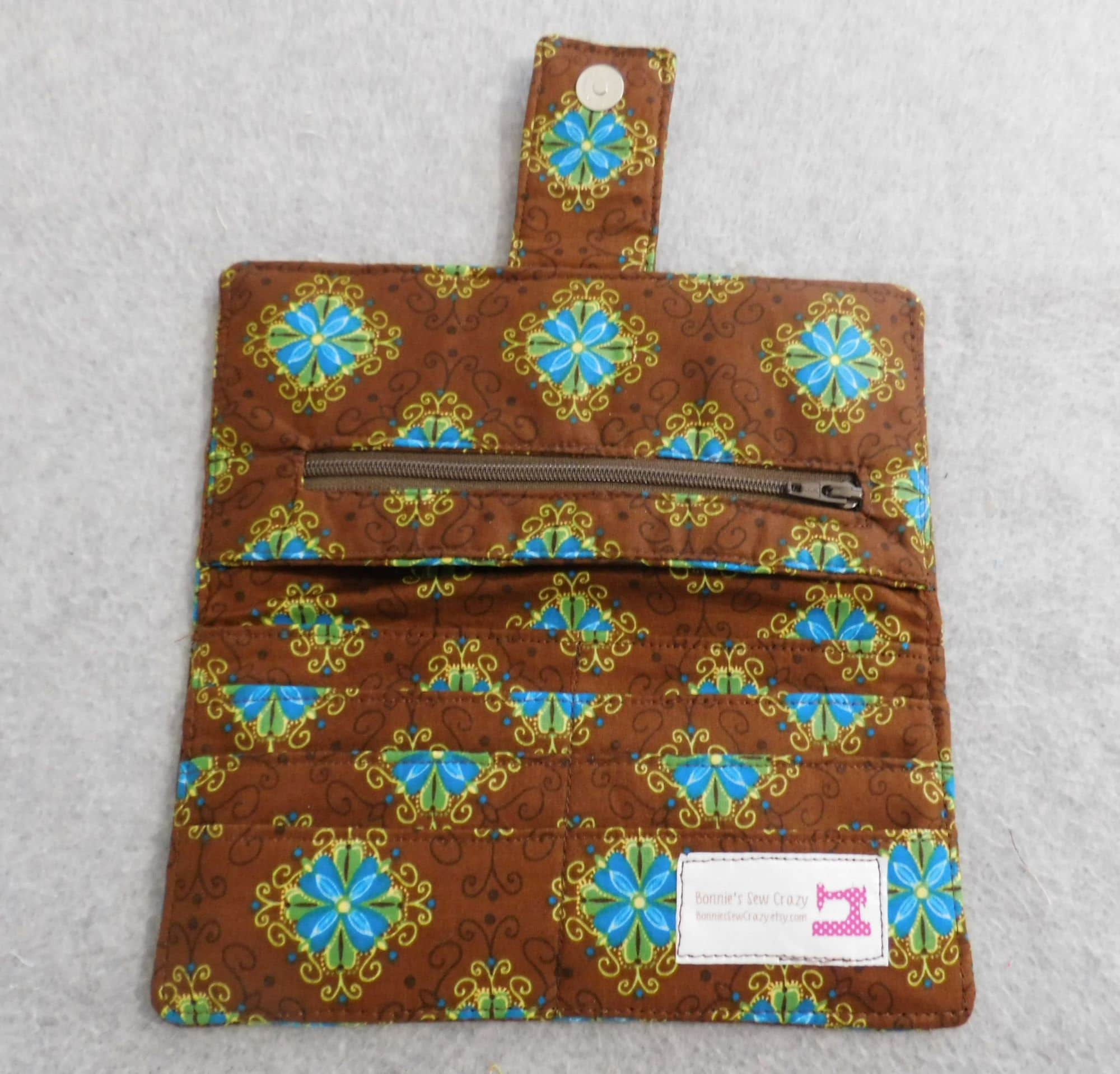 Fabric Wallet - Brown With Blue Designs - Etsy