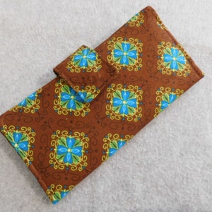 Fabric Wallet - Brown With Blue Designs - Etsy