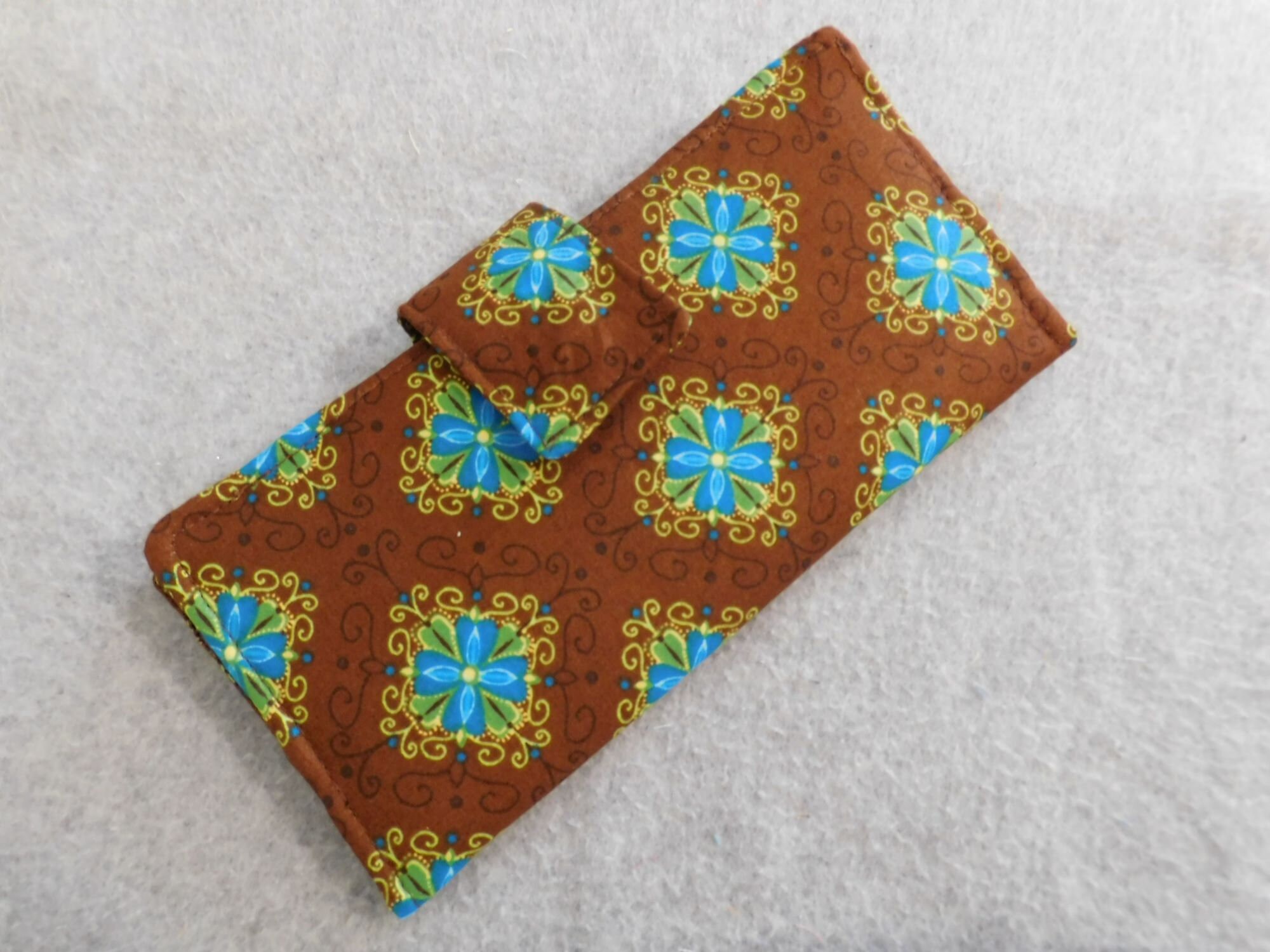 Fabric Wallet - Brown With Blue Designs - Etsy