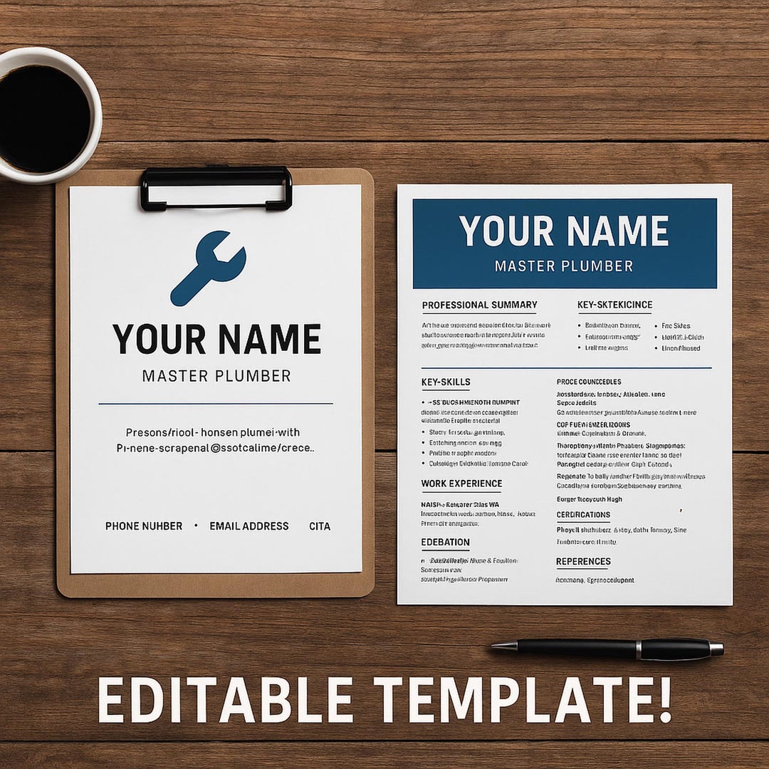 Plumber Resume Template With Cover Page – Editable Word & PDF - Etsy
