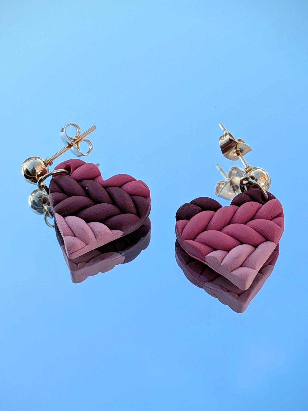Chunky Cable Knit Polymer Clay Heart Earrings | Braided Texture ...