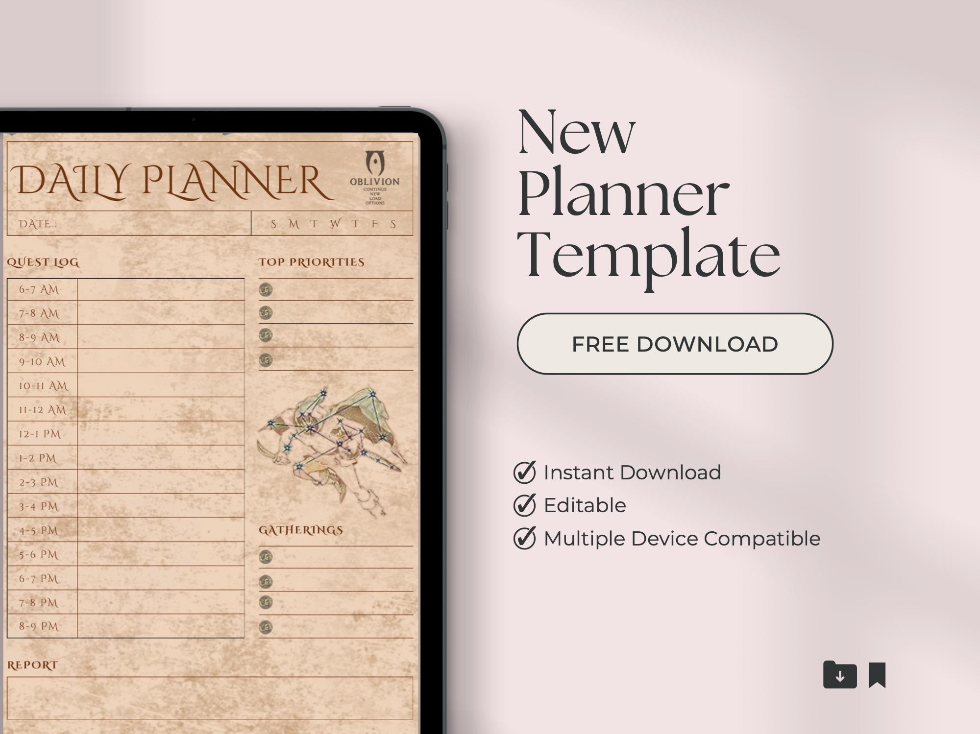 Medieval Daily Planner PDF – Fantasy Oblivion-style Journal | Printable ...
