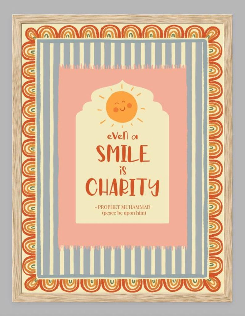 Framed Islamic Nursery Art: Hadith Smile is Zakat Modern Art Rainbow ...