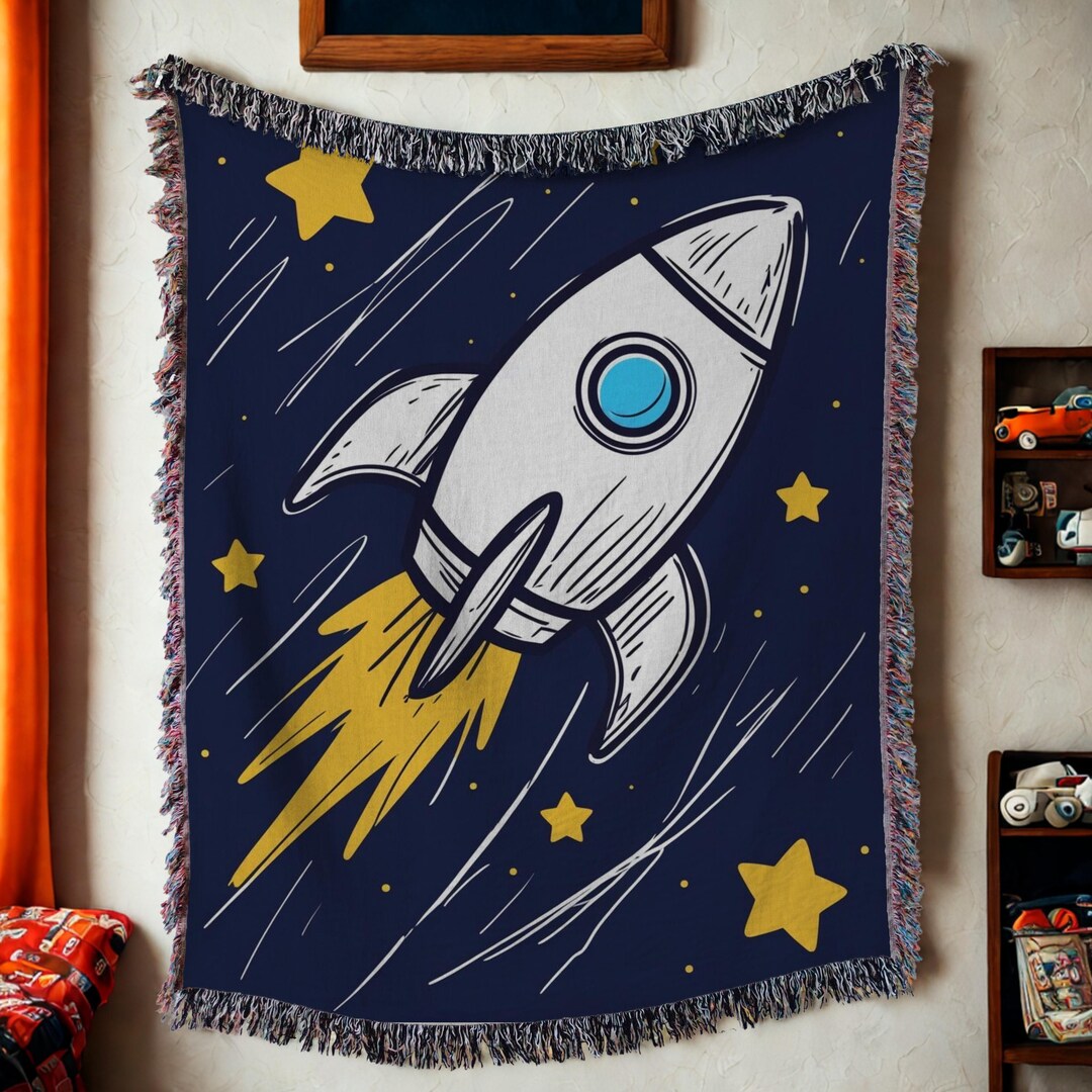 Rocket Ship Kids Blanket – Space Theme Woven Throw for Children’s Room ...